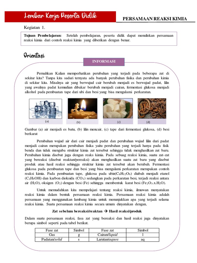LKPD PERSAMAAN REAKSI KIMIA | PDF