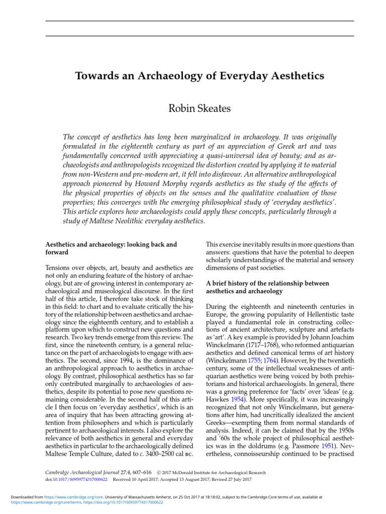Skeates. 2017. Towards An Archaeology of Everyday Aesthetics | PDF ...