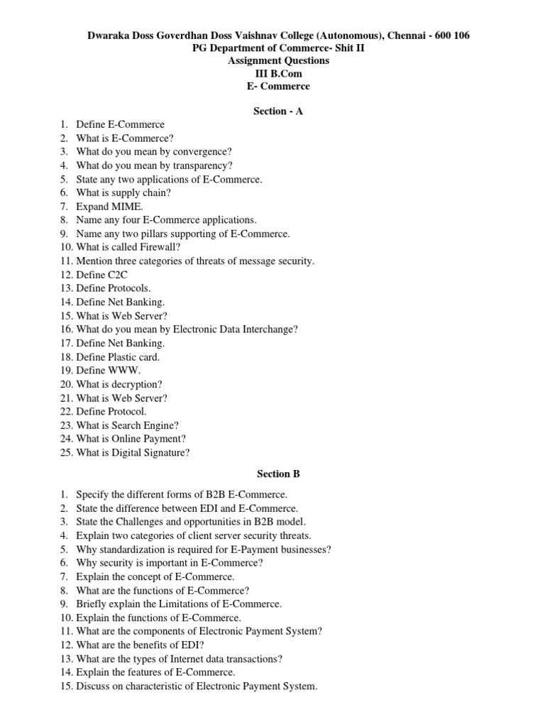 E-Commerce Assignment Question | PDF