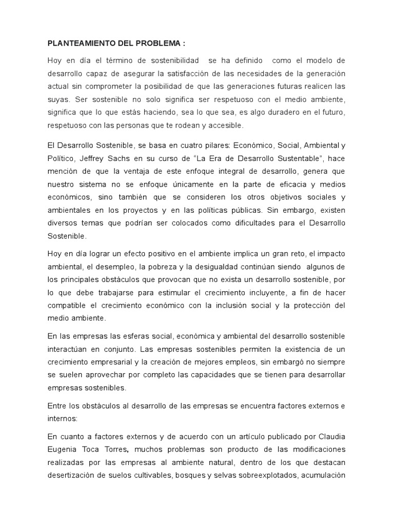 Planteamiento Del Problema | Descargar gratis PDF | Sustentabilidad | Pobreza