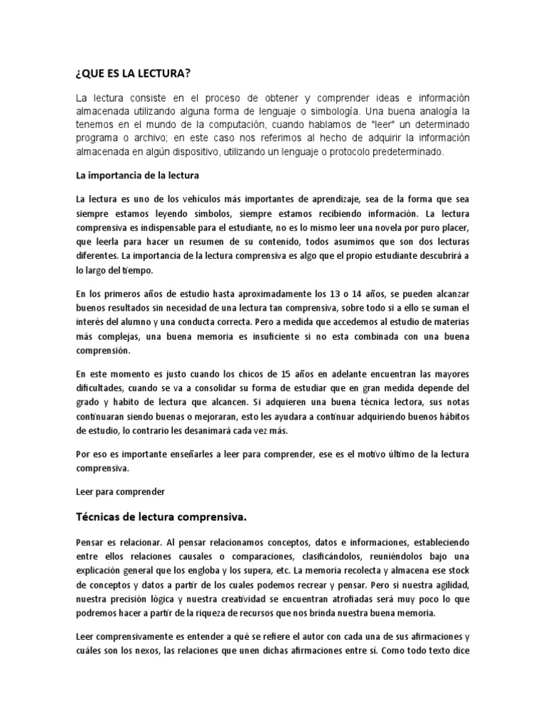 Que Es La Lectura | PDF | Pensamiento | Comprensión