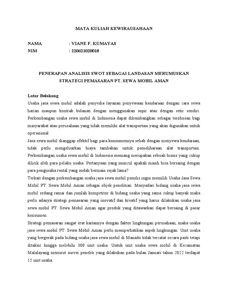 Penerapan Analisis Swot Sebagai Landasan Merumuskan Strategi Pemasaran