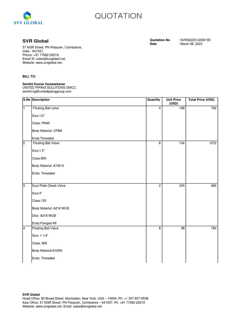 Quotation For Senthil 2 | PDF | Hydraulic Engineering | Equipment