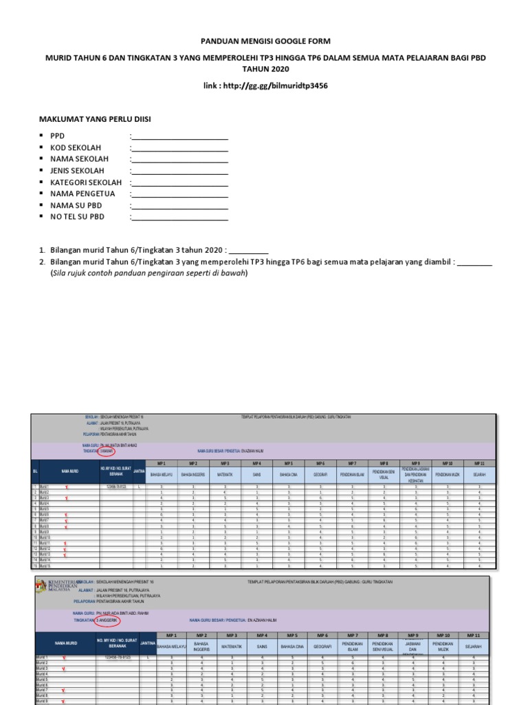 Panduan Isi Google Form TP3 Sekolah | PDF
