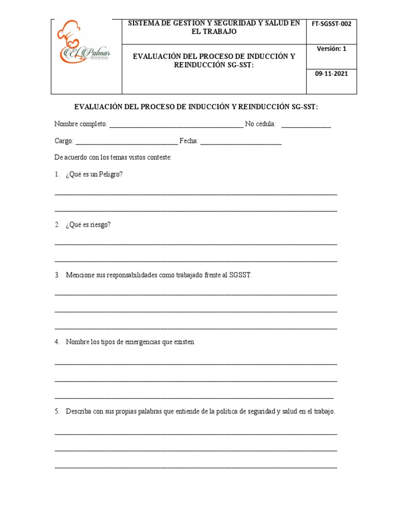 Formato de Control y Evaluación de Inducción - Reinduccion | PDF