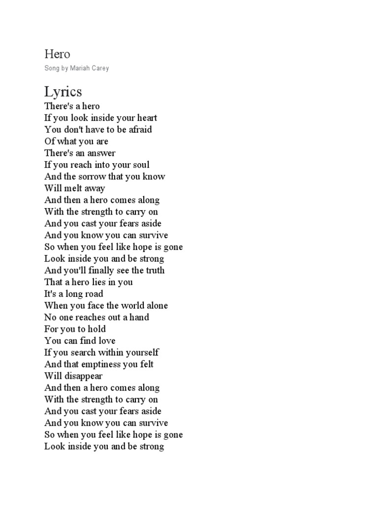 Hero Lyrics (Mariah Carey) | PDF