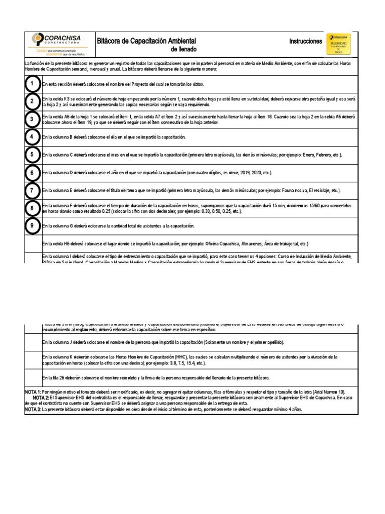 Bitácora de Capacitación Ambiental (Bit.-CA-R01) | Descargar gratis PDF ...