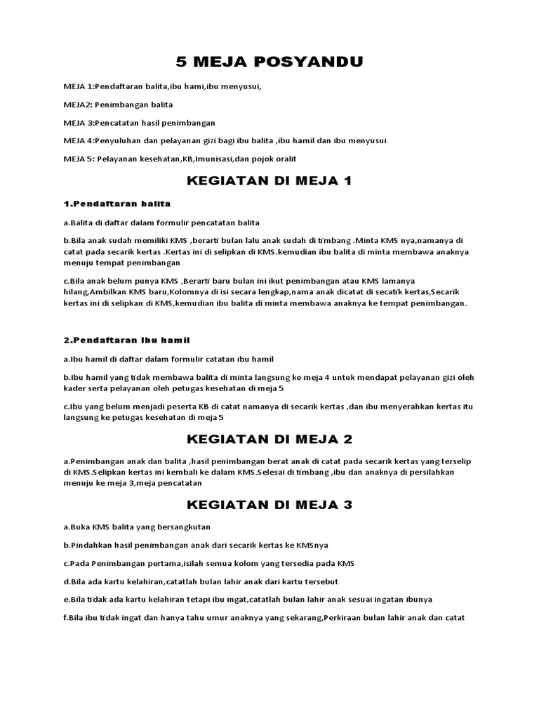 5 Meja Posyandu | PDF