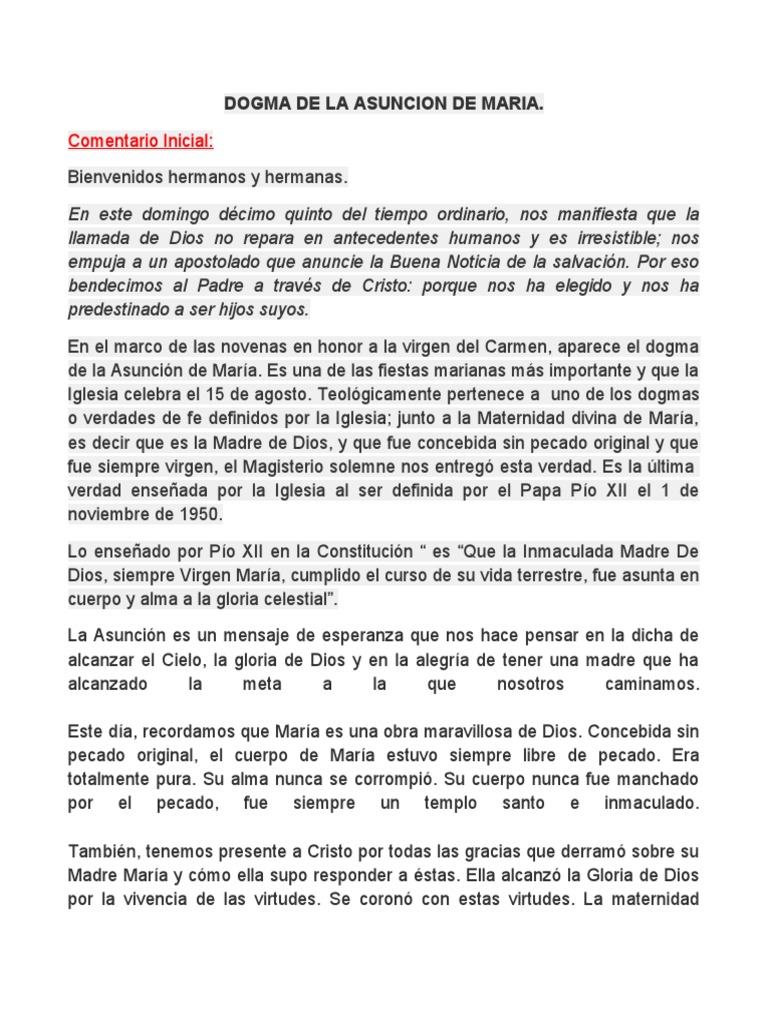 Dogma de La Asuncion de Maria | PDF | María, madre de Jesús | Dogma