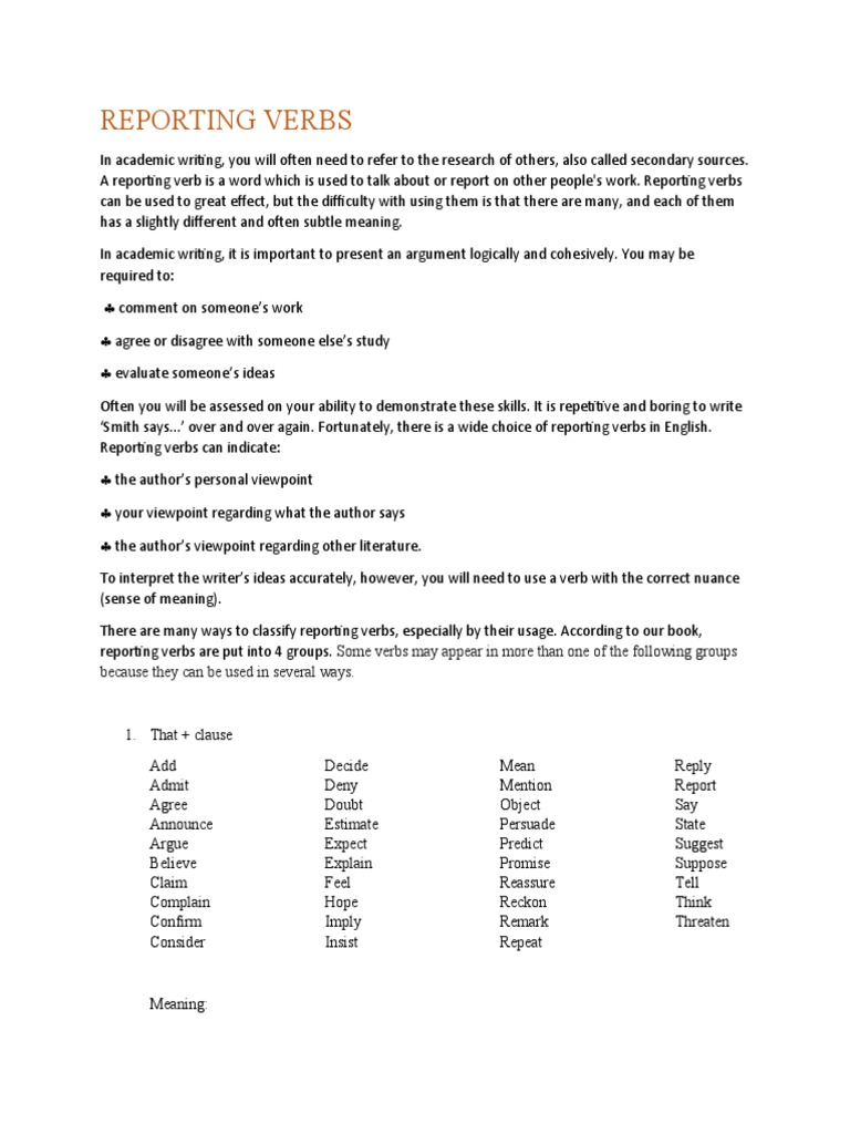 (Reading1) REPORTING VERBS | PDF | Verb