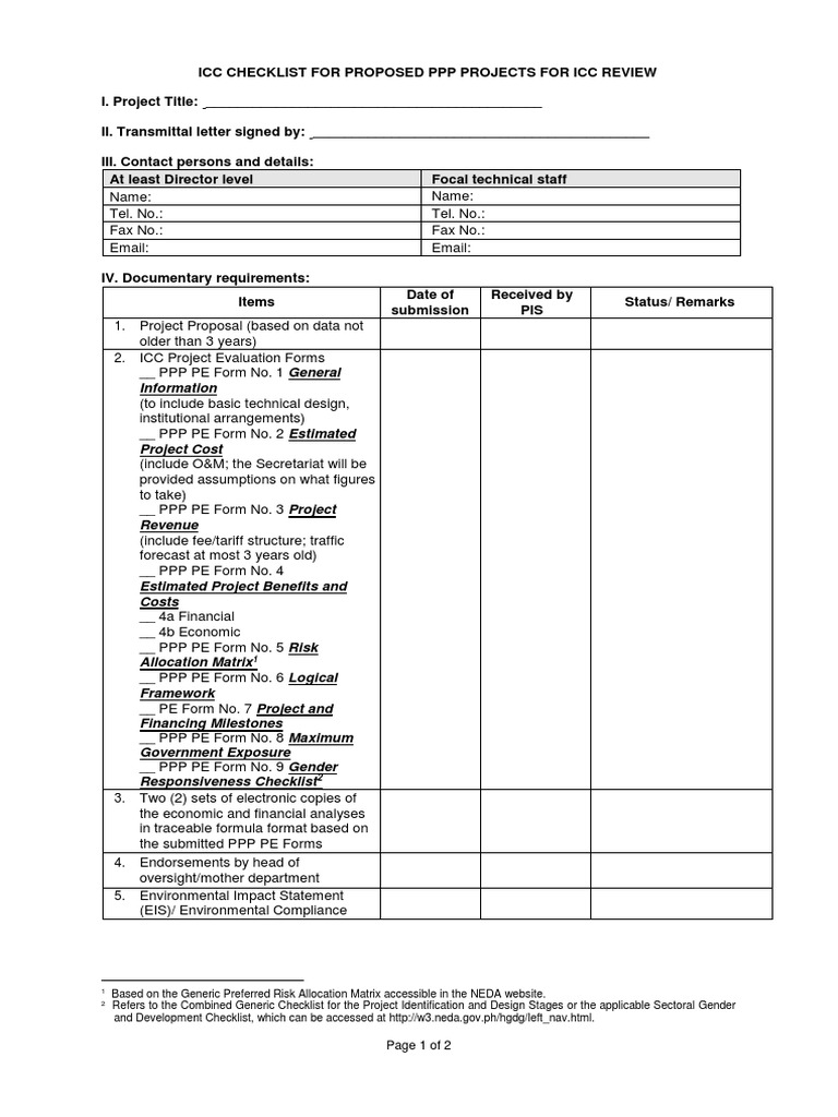 ICC Checklist of Documentary Requirements For Solicited PPP Proposals ...