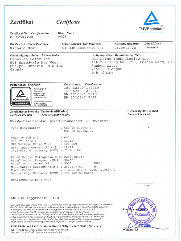 Csi-5k-S22002-E&ed Iec62109-2 | PDF