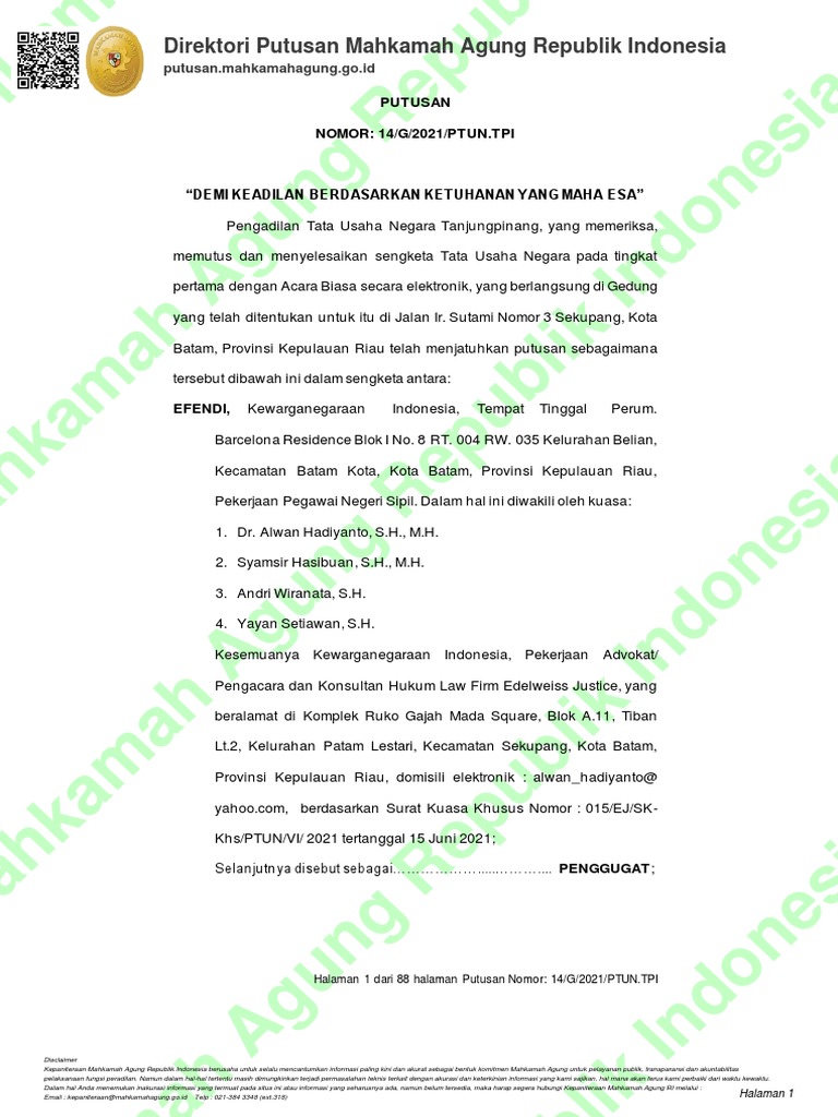 Putusan 14 G 2021 Ptun - Tpi 20211130 PDF | PDF