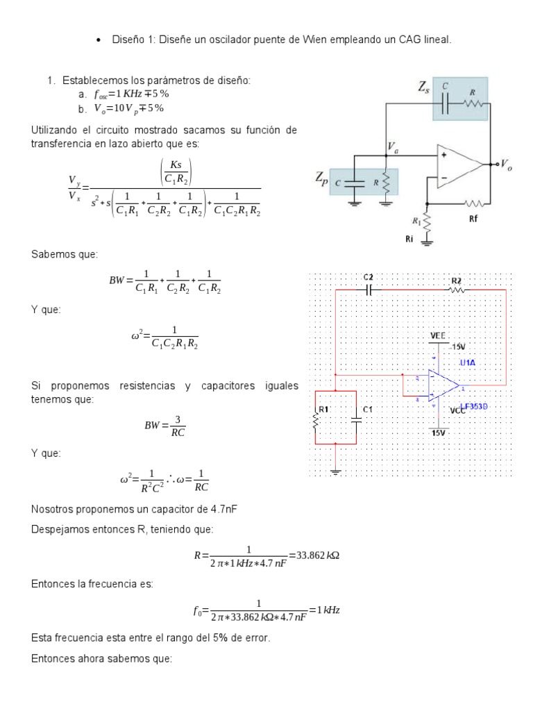 Oscilador de Puente de Wien 1 y 5 KHZ | PDF | Ingenieria Eléctrica | Electricidad