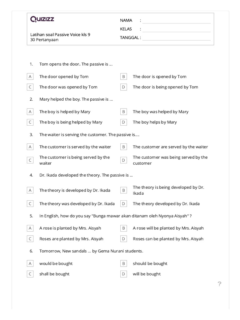 Latihan Soal Passive Voice Kls 9 | Download Free PDF | Cognitive Science | Language Mechanics