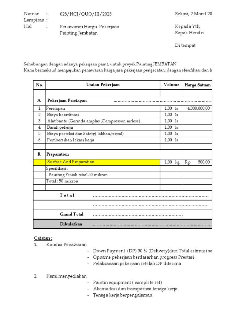 Penawaran Harga Pengecatan Jembatan | PDF