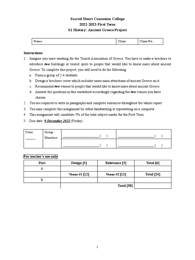 S1 - History - Ancient Greece Project - 2223 | PDF | Teaching Methods ...