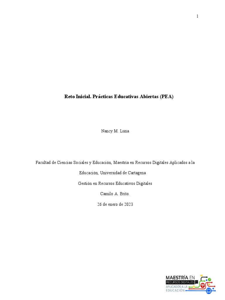 Reto Inicial. Prácticas Educativas Abiertas | PDF | Enseñando | Aprendizaje