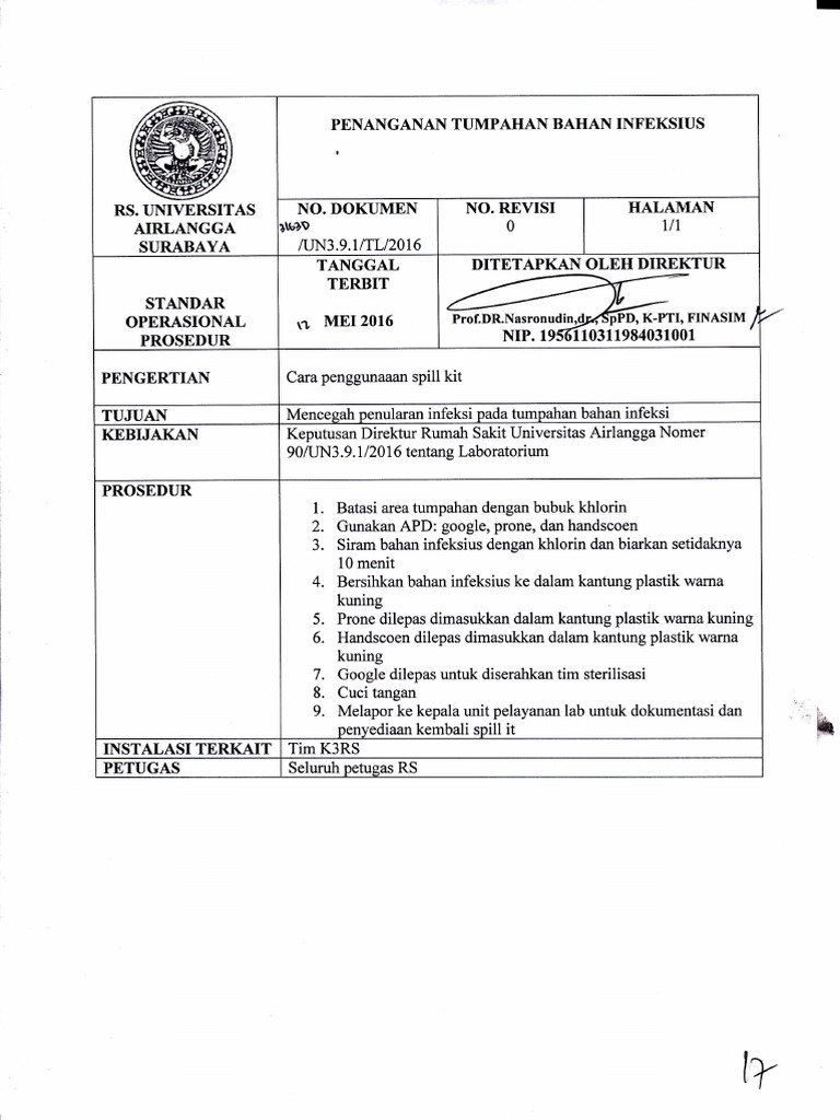SOP Tumpahan Bahan Infeksius | PDF