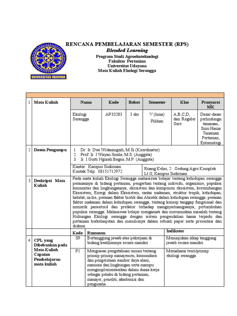 Rencana Pembelajaran Semester (RPS) : Blended Learning | PDF