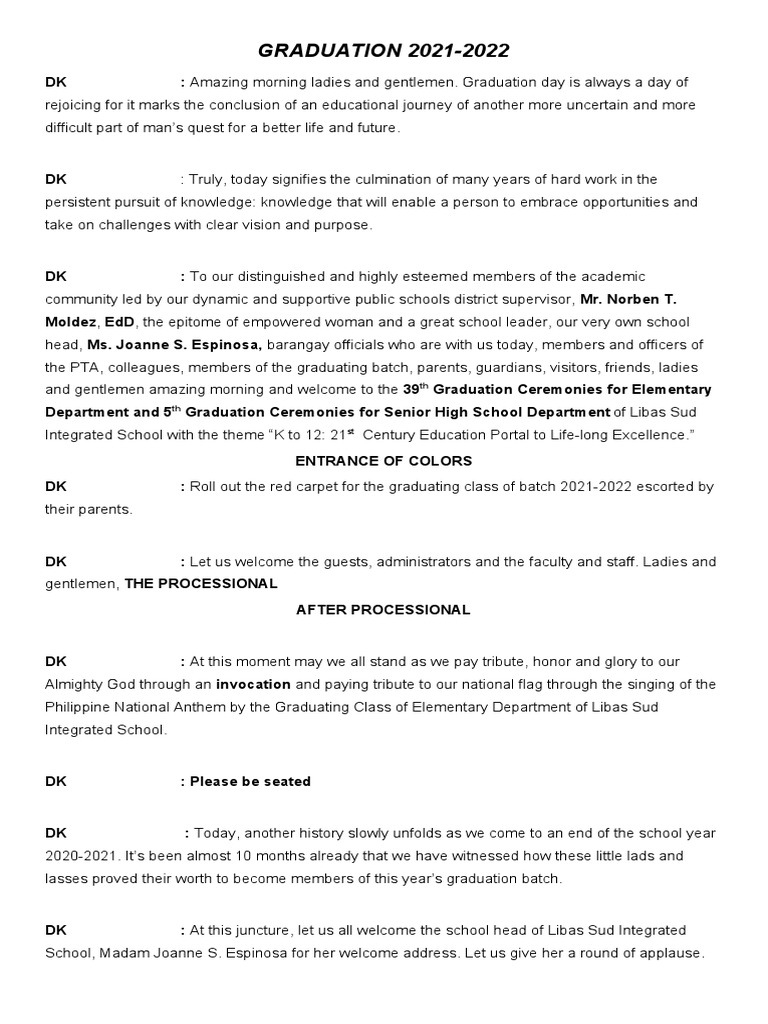 Graduation Emcee Script | PDF