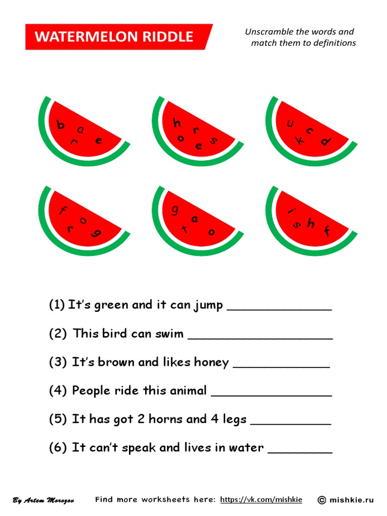 Watermelon Riddle Worksheet | PDF