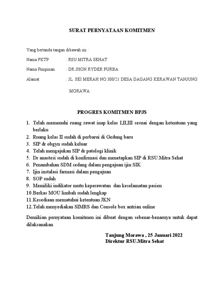 317144329-Surat-Pernyataan-Komitmen-Bpjs | PDF