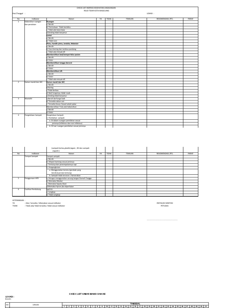 Checklist Kegiatan Cleaning Service Ruangan | PDF