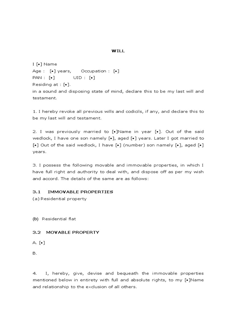 Draft Will 1.1 PDF | PDF | Will And Testament | Witness