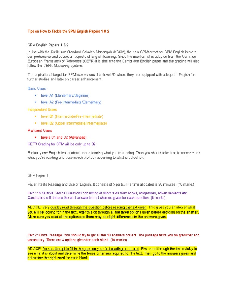 Tips On How To Tackle The SPM English Papers 1 | Descargar gratis PDF ...