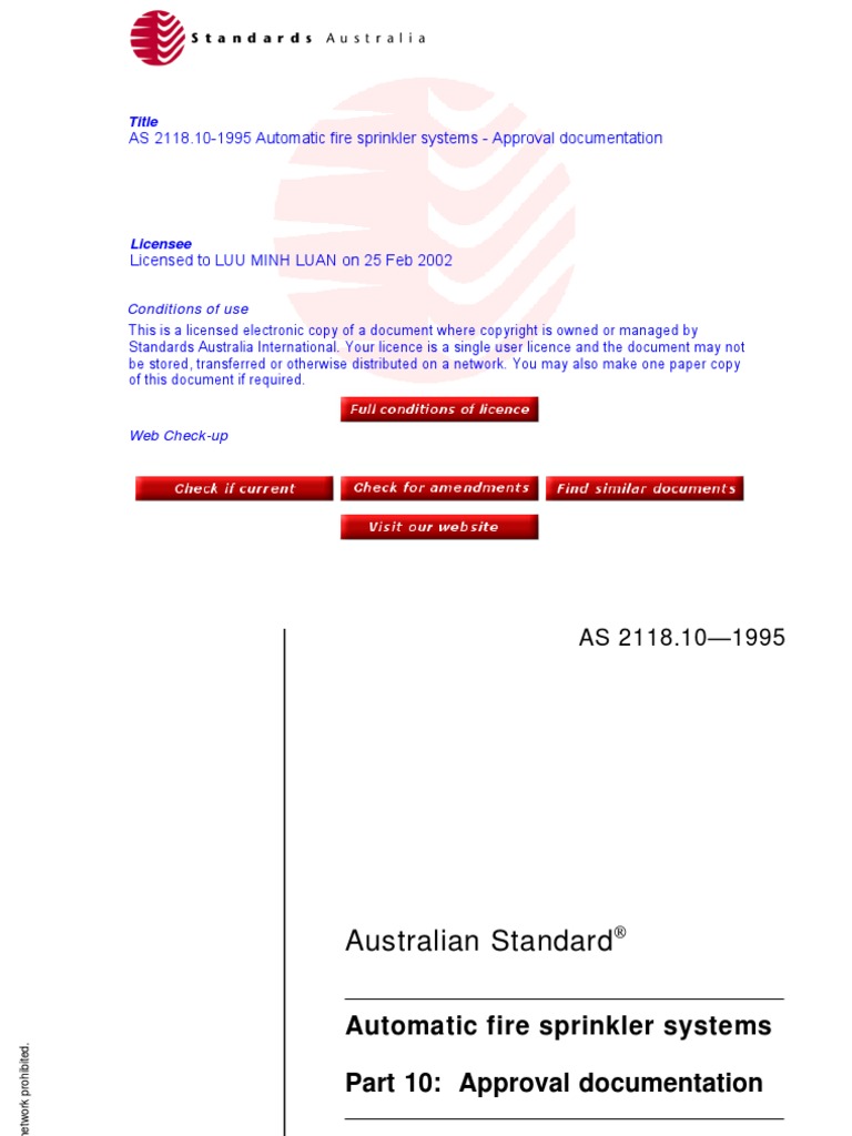 AS 2118.10-1995 Automatic Fire Sprinkler Systems - Approval | PDF ...
