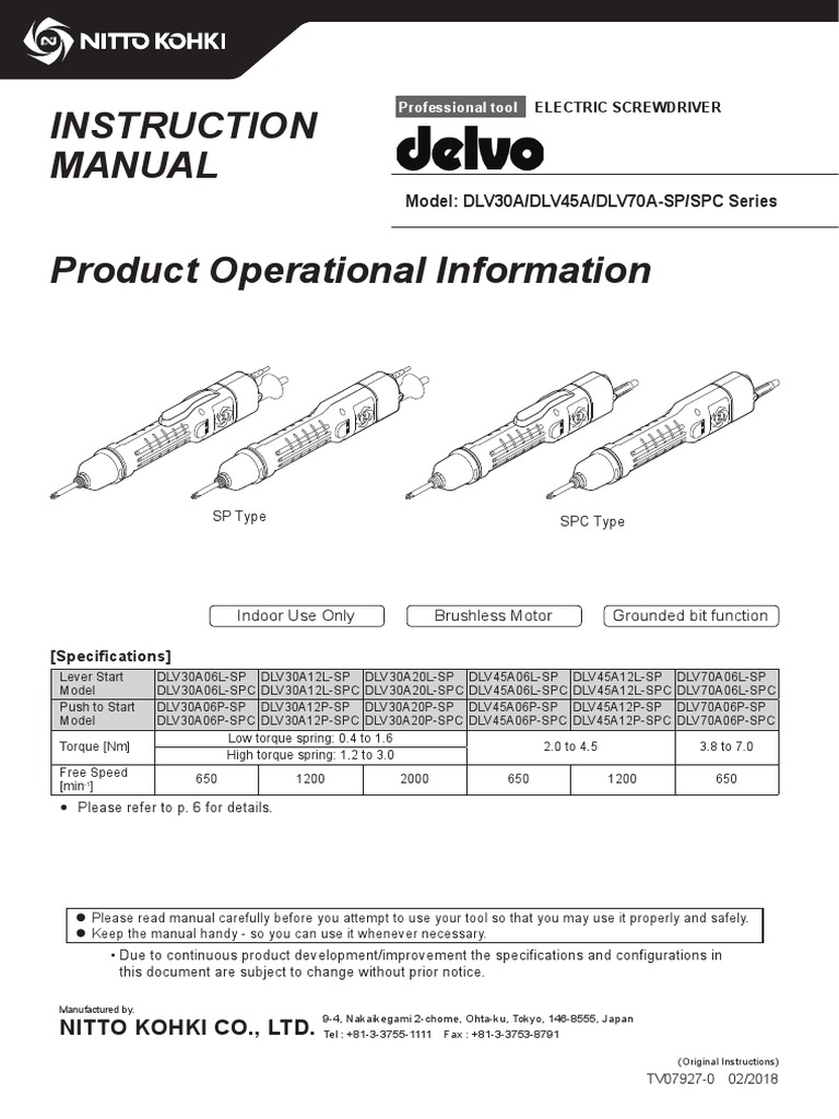 Instruction Manual DLV30A 45A 70A-SP (AJ) SPC (AJ) English | PDF | Screw | Electrical Connector