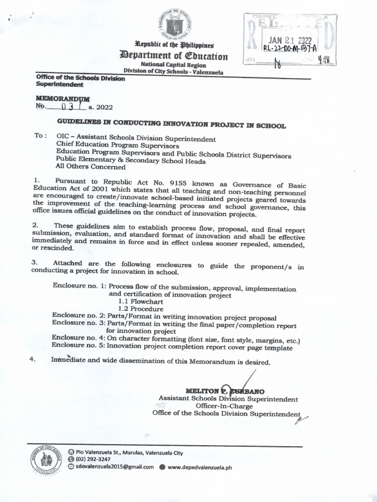 Guidelines in Conducting Innovation Project in School | PDF