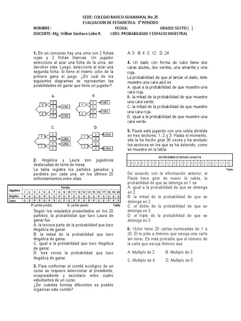 Evaluac Estadist Sext 3per | PDF | Probabilidad | Ruleta