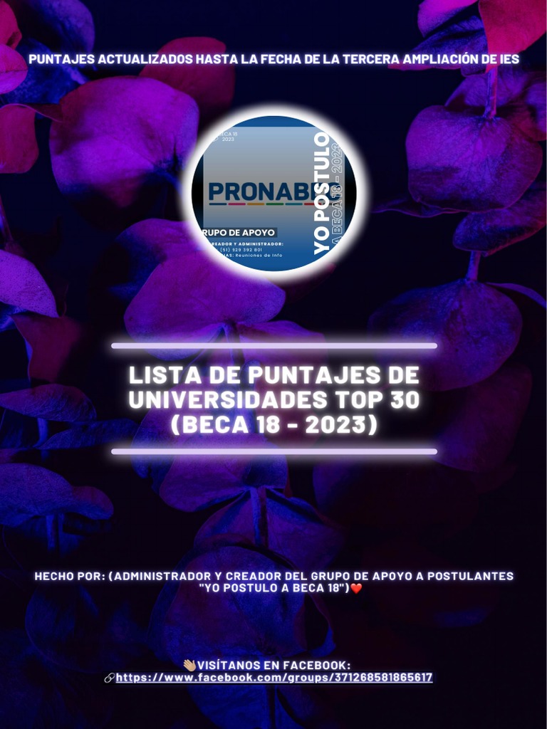 YPB18 - Lista de Puntajes Universidades TOP30 - Beca 18 2023 PDF ...