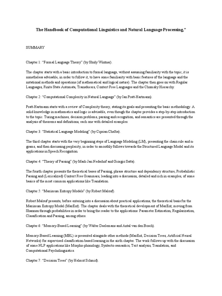 The Handbook of Computational Linguistics and Natural Language Processing | PDF | Parsing ...