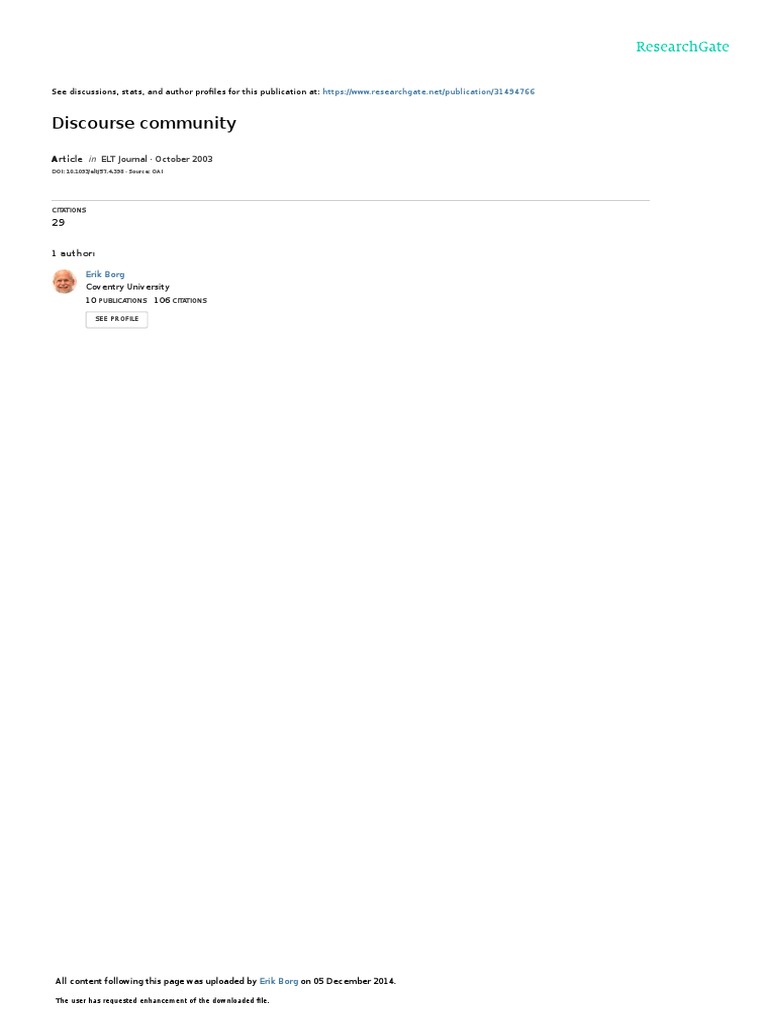 Erik Borg Concept of Discourse Community | PDF | Discourse | Human ...