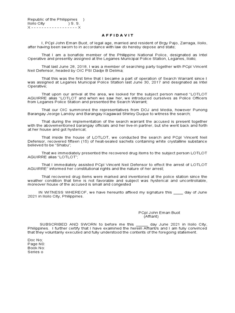 Affidavit of Bout | PDF | Affidavit | Legal Procedure