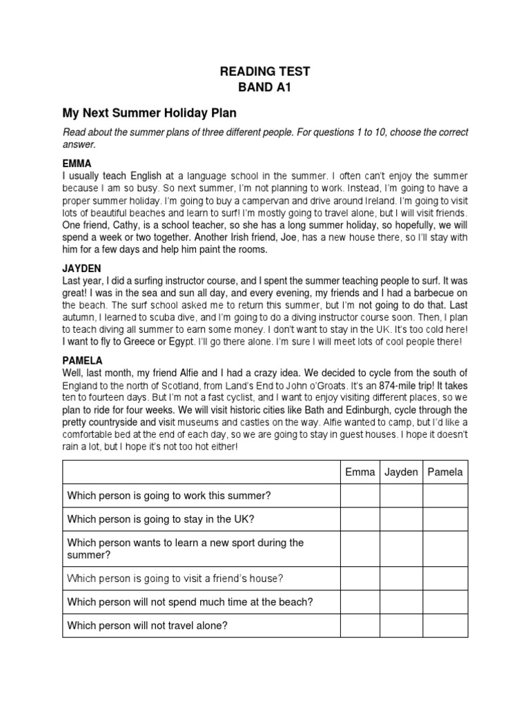 Reading Test A1 PDF | PDF