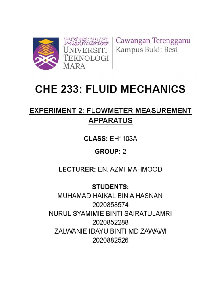 Experiment 2 Flowmeter Measurement Apparatus Pdf Flow Measurement