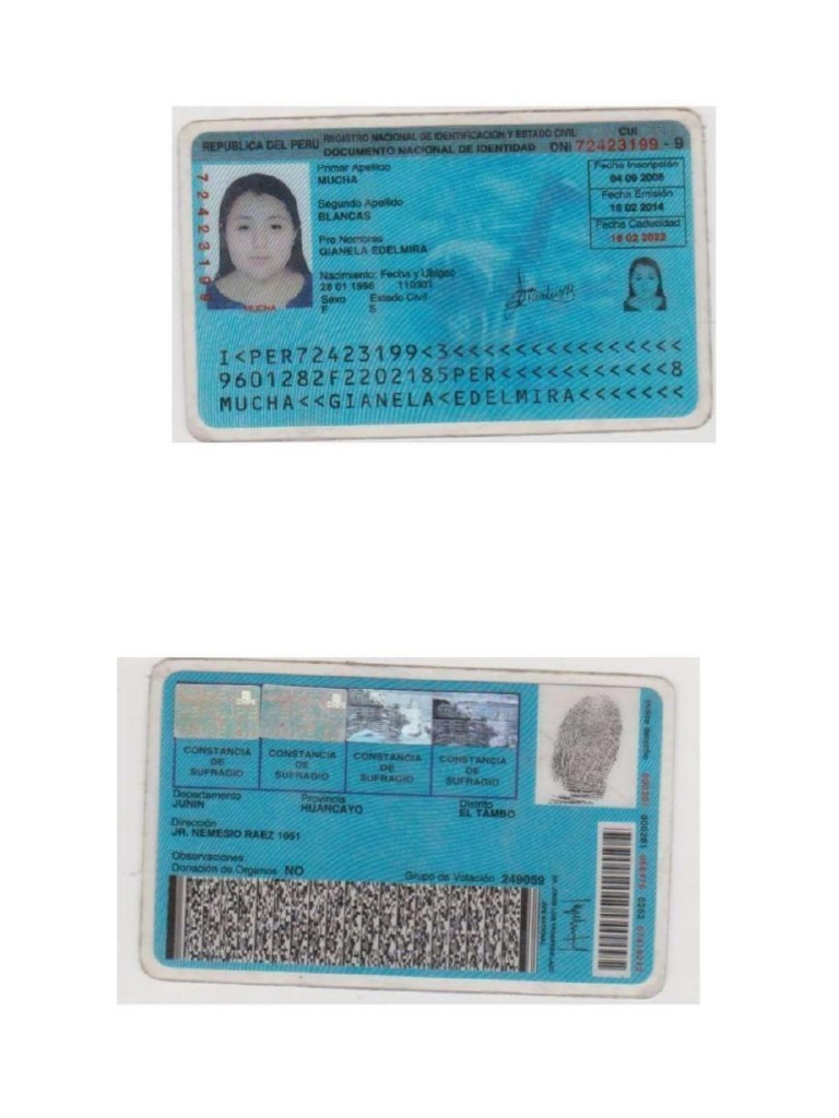 DNI Vigente y CONSTANCIA DE RNP Gianela Edelmira Mucha Blancas PDF | PDF