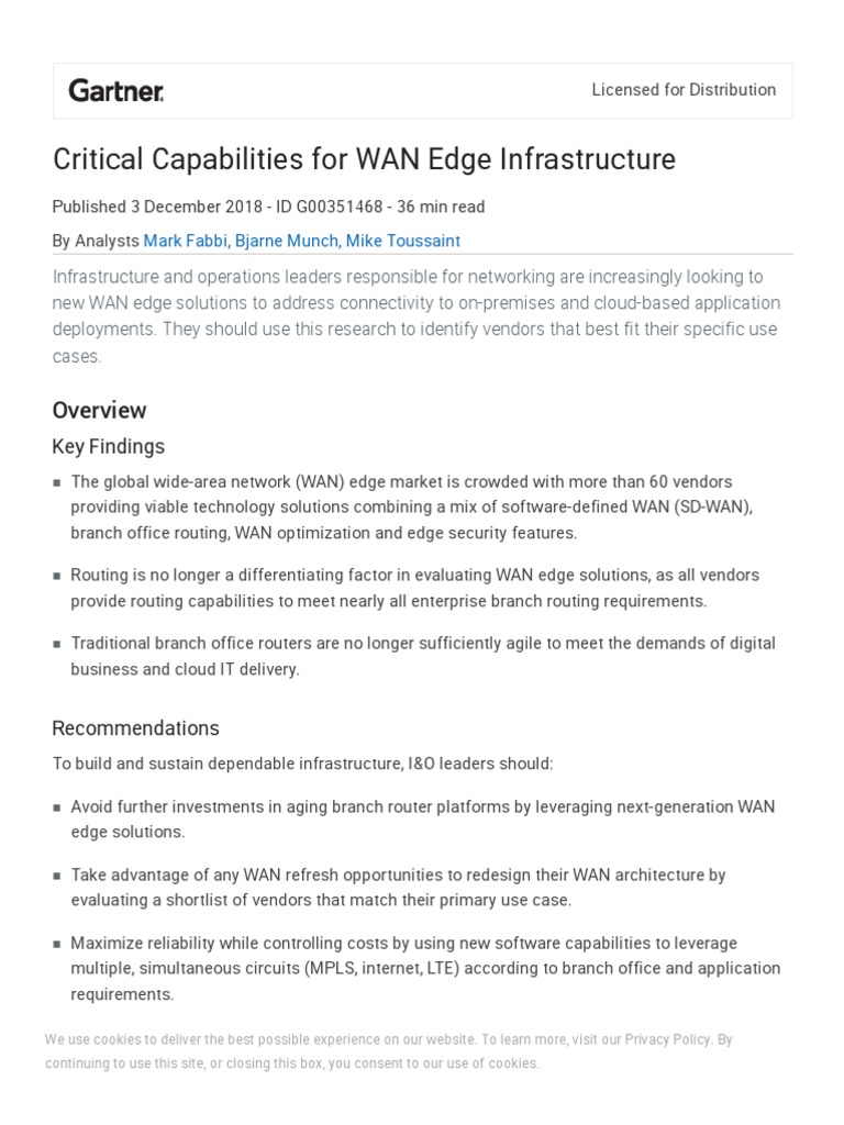 Gartner Critical Capabilites WAN EDGE INFRA 2018 | PDF | Cloud ...