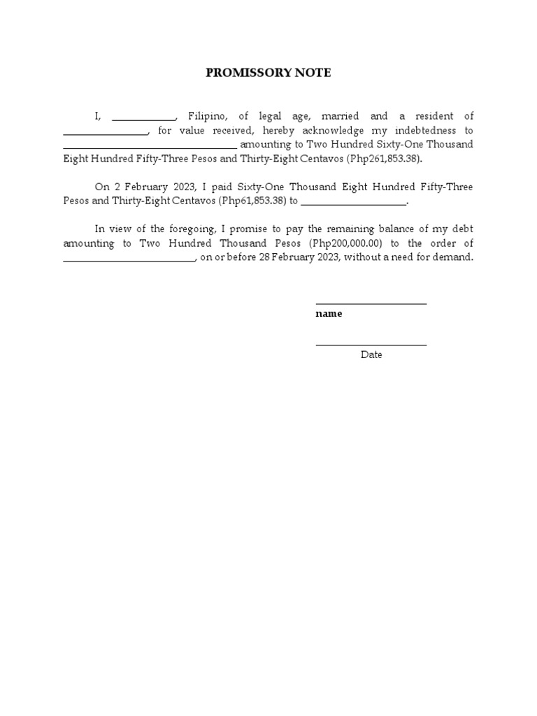 Promissory Note | PDF | Finance & Money Management