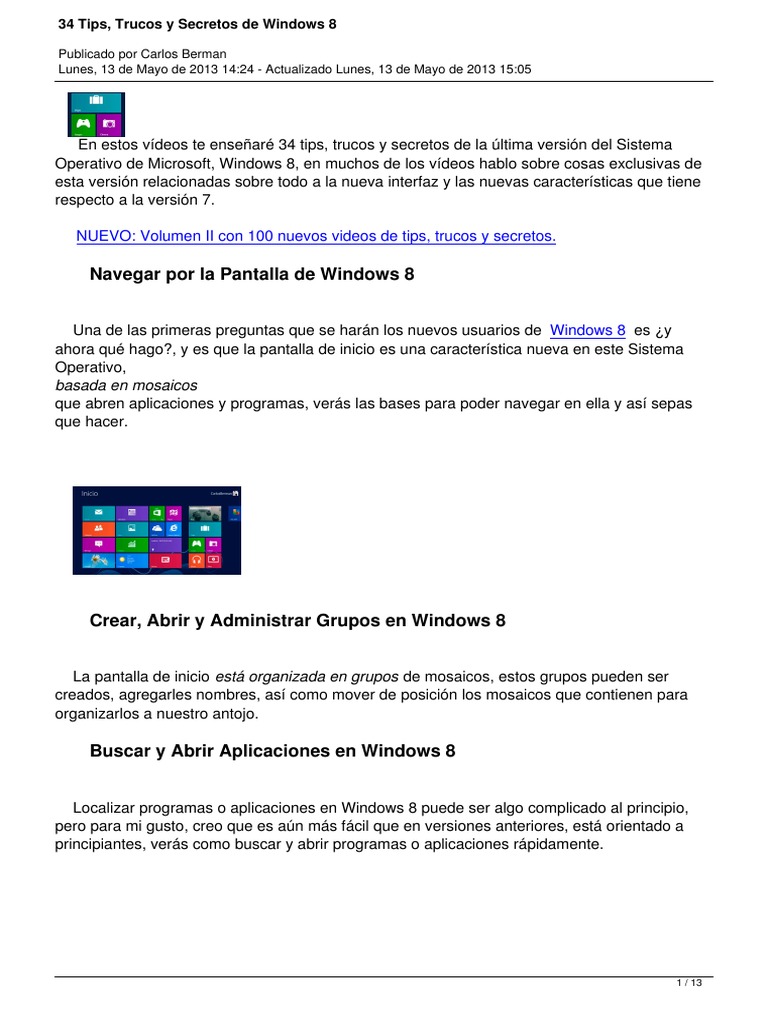 34 Tips Trucos y Secretos de Windows 8 | PDF | Windows 8 | Microsoft ...