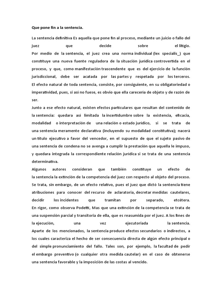 La sentencia definitiva y sus características | PDF | Sentencia (ley ...