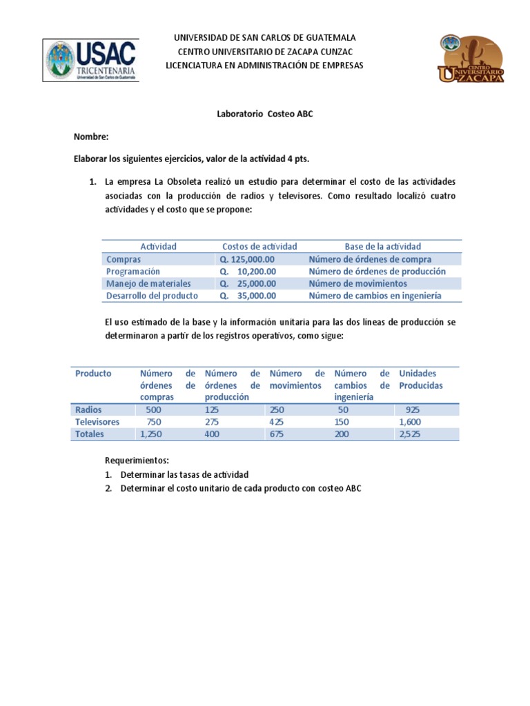 Costeo ABC: Ejercicios Prácticos | PDF | Tecnología