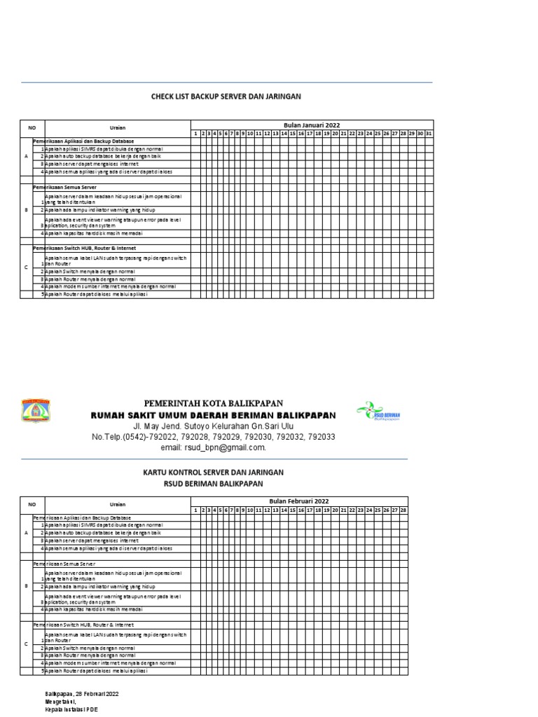 Check List Backup Server Dan Jaringan | PDF