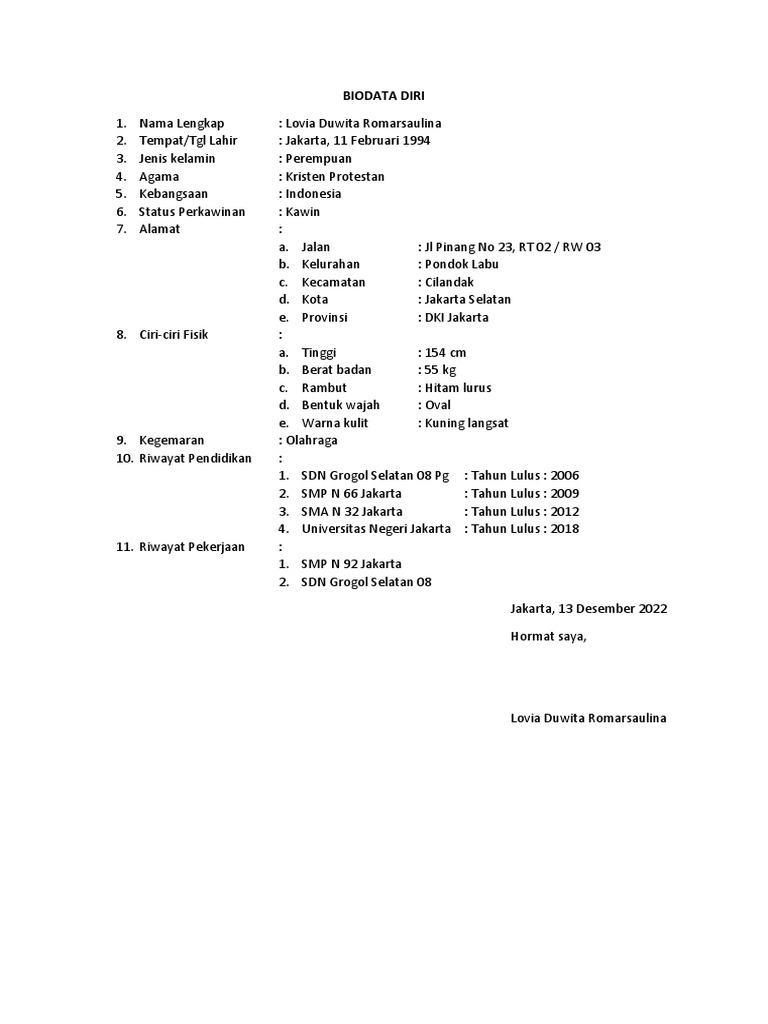biodata diri | PDF