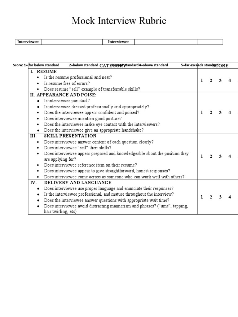 MOCK INTERVIEW RUBRIC | PDF