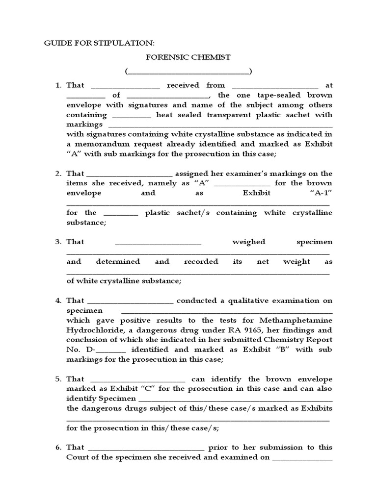 CHEMIST Stipulation Template | PDF | Methamphetamine